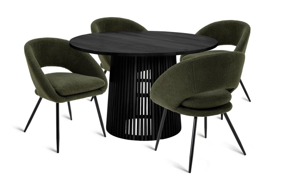 Habitat Jericho Round Black Dining Table & 4 Green Chairs