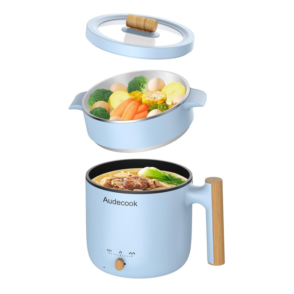 Audecook Electric Hot Pot with Steamer, 1.5L Portable Non-Stick Mini ...