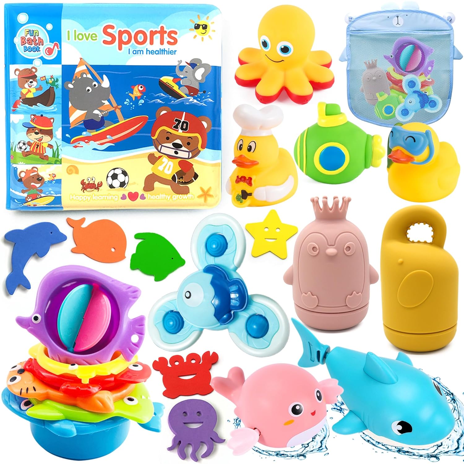 Chennyfun Duck Baby Bath Toy Set, 23PCS Baby Tub Toys, Floating Sea ...