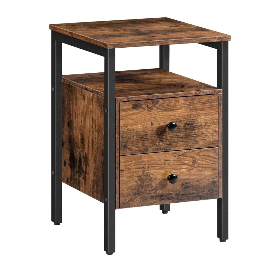 HOOBRO Bedside Table with 2 Drawers, Industrial Sofa Side End Table ...