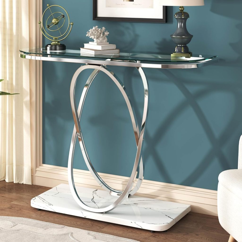 O&K FURNITURE Glass Console Tables for Entryway,Silver Entryway Table ...