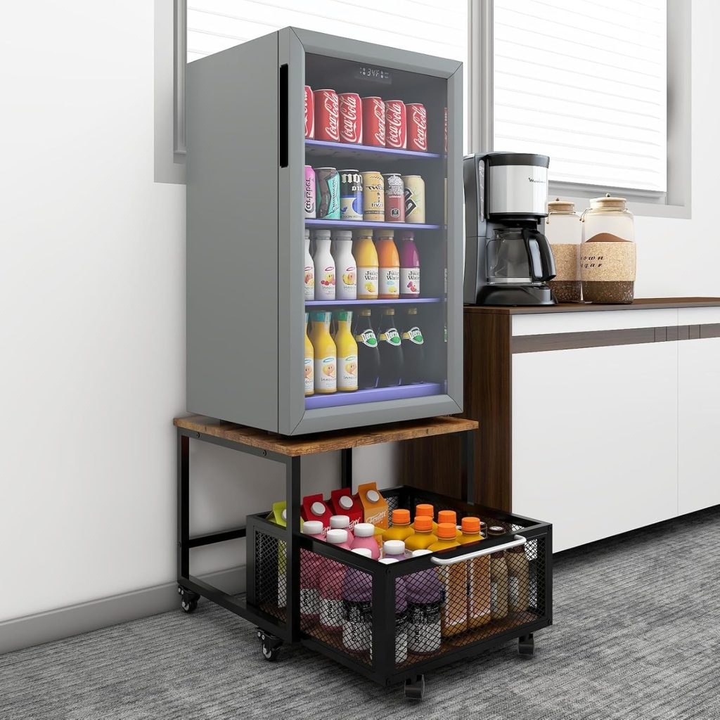PUNCIA Mobile Mini Fridge Stand with Large Capacity Storage Portable ...