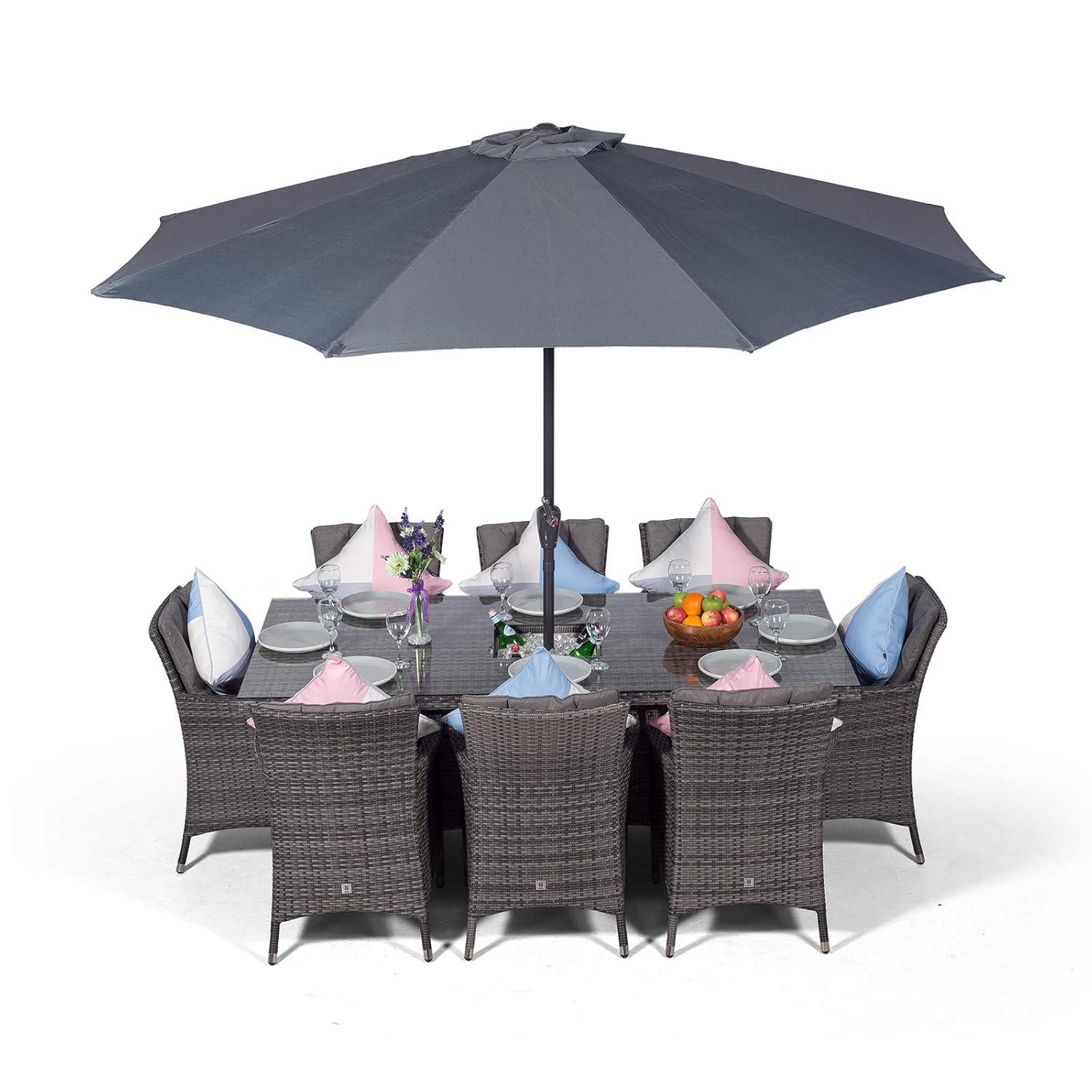 Savannah Large Rattan Dining Set | Rectangle 8 Seater Grey Rattan Table ...