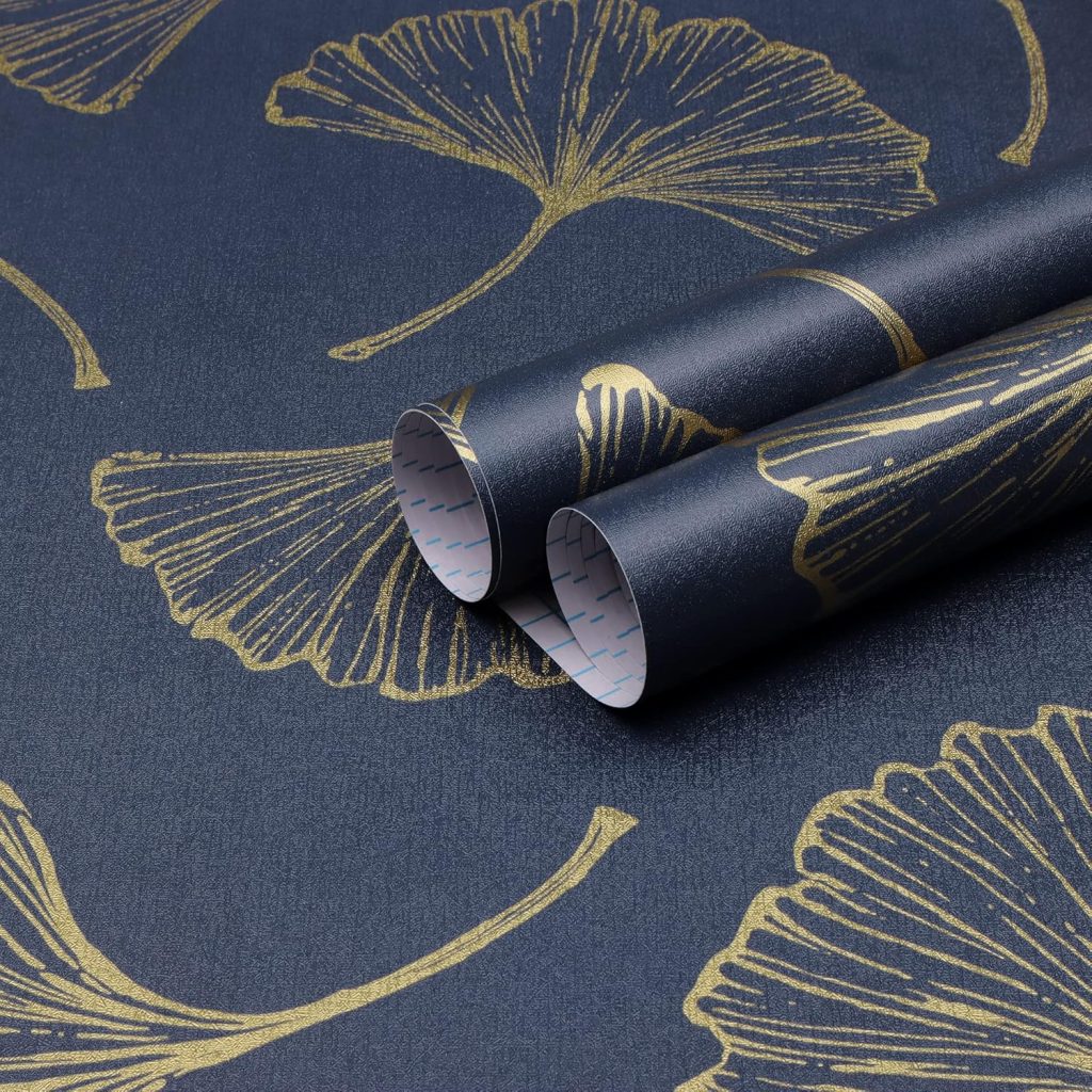 Yomshi Self Adhesive Wallpaper Blue and Gold 44CM X 12M Peel and Stick ...