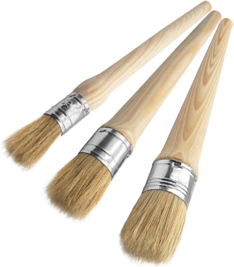 3 Pcs Chalk Paint Wax Brush Set Natural Bristle Round Paint Brushes ...