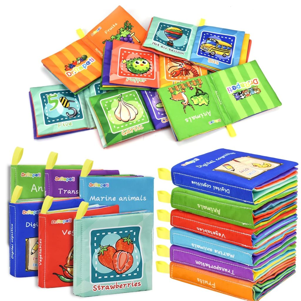 Dr.Rapeti 6 Pack Soft Books, Bath Book, Baby Sensory Crinkle Toy ...