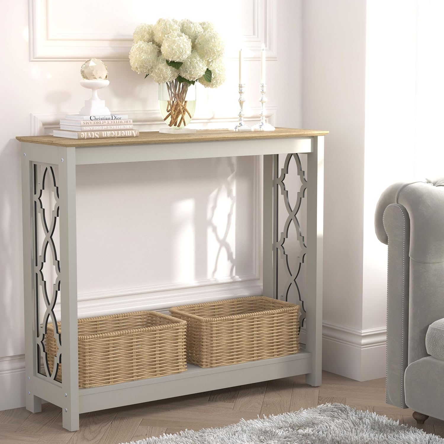 Galano Nova Console Table – Light Grey & Oak – Modern Entryway Table ...