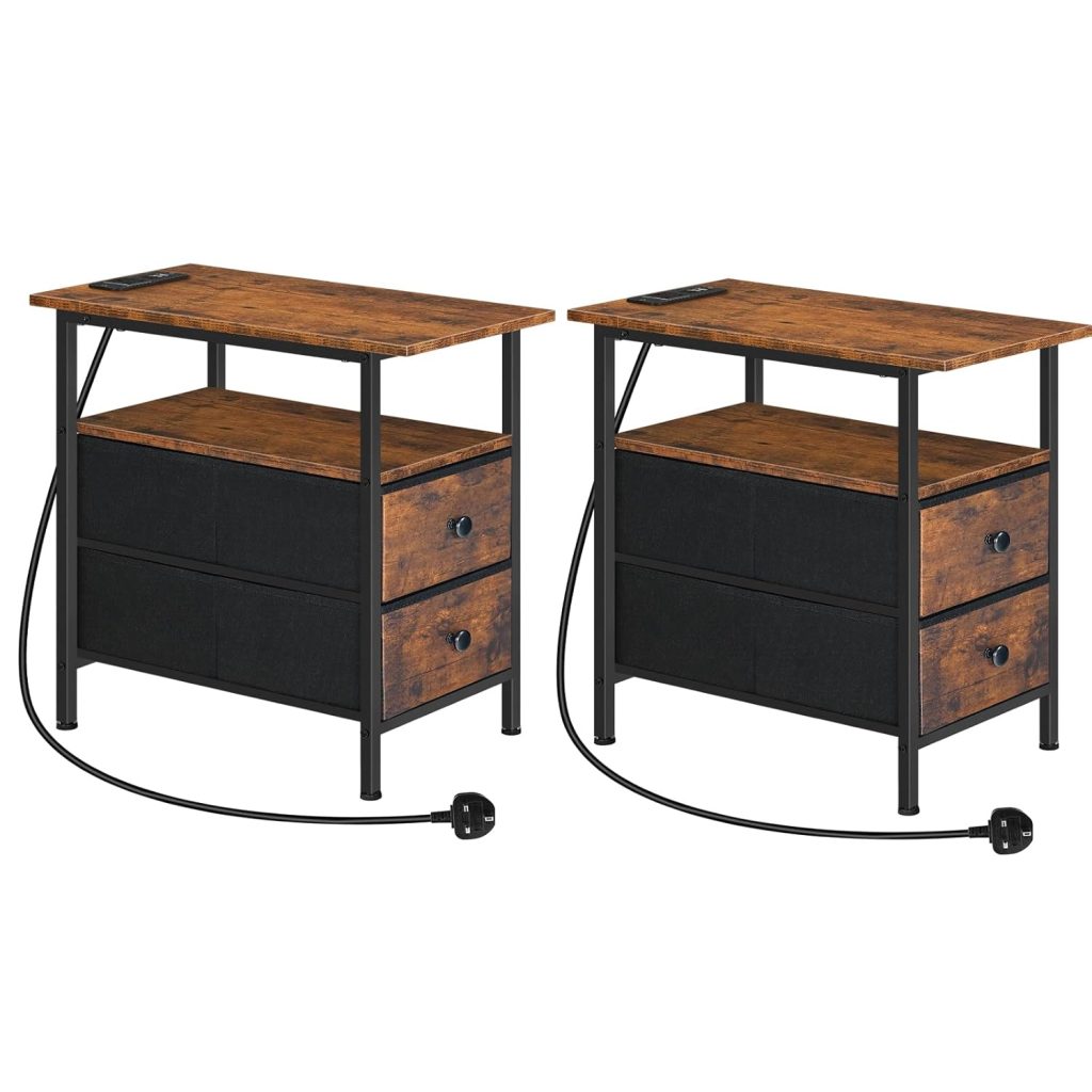 HOOBRO Narrow Bedside Table with Charging Station, with 2 Non-Woven ...