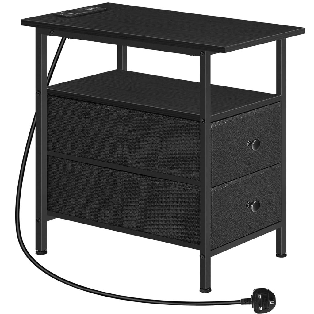 HOOBRO Narrow Bedside Table with Charging Station, with 2 Non-Woven ...