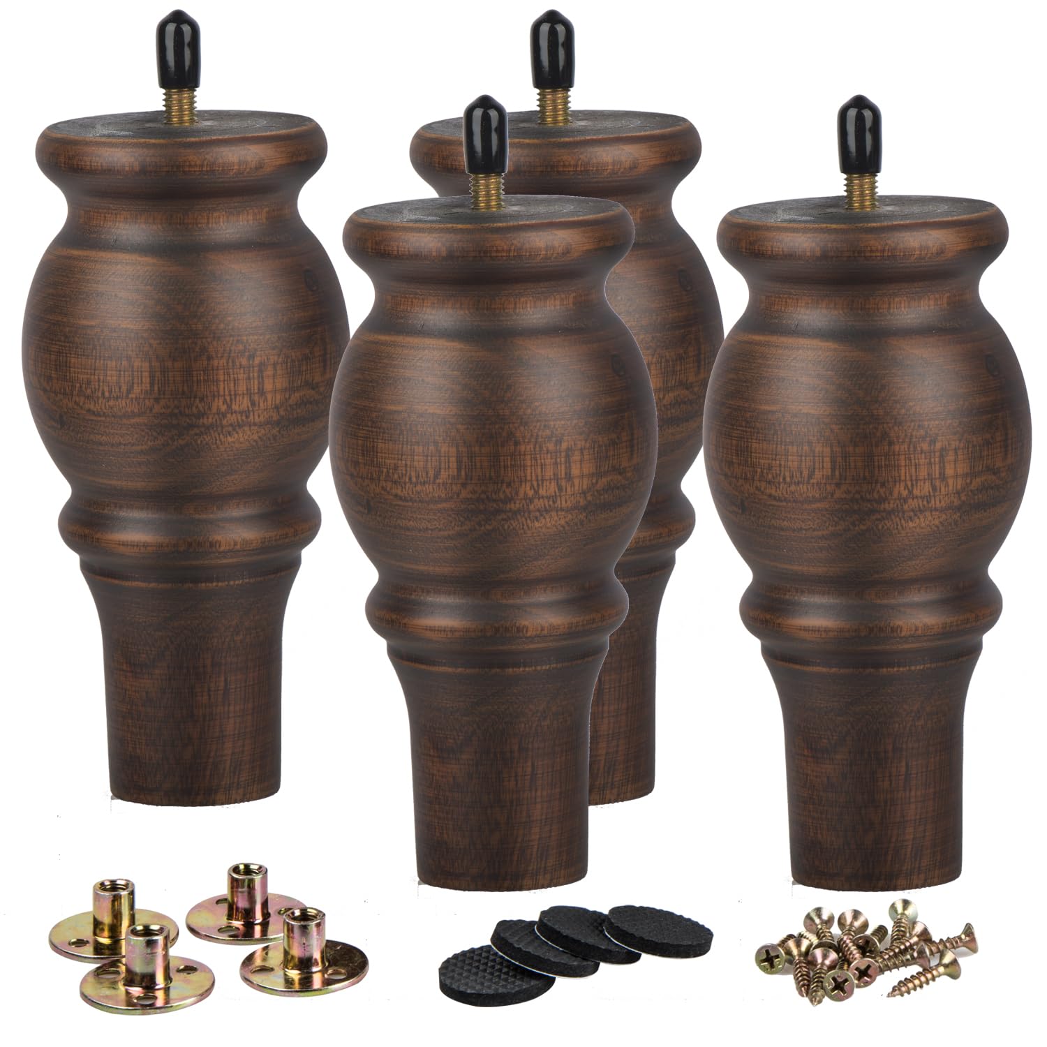 La Vane 6 inch Wooden Furniture Legs, 4PCS Soild Wood Turned Spindle ...