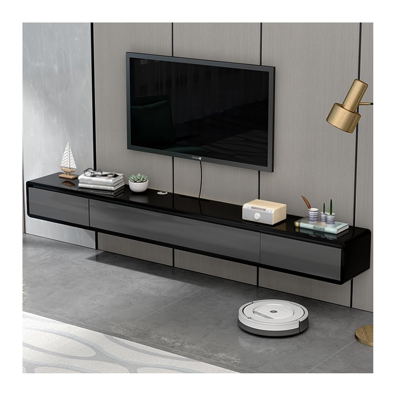 Modern Floating TV Unit,Small Apartment Tv Cabinet With 2 Drawers,Wall ...
