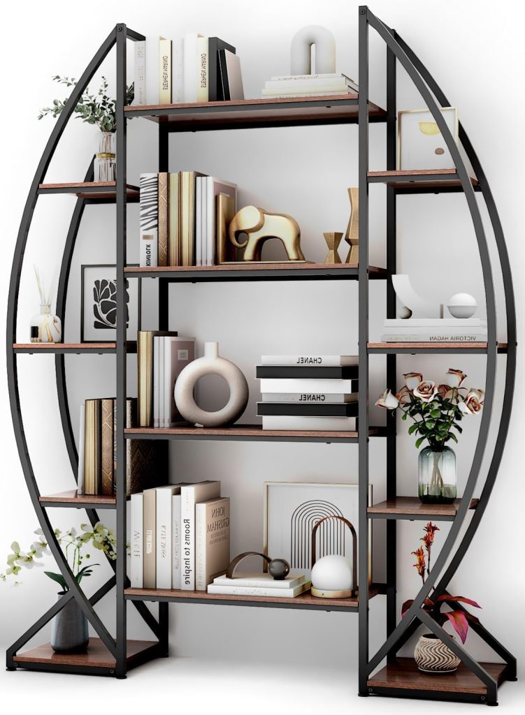 Moozerka Large Oval Bookshelf, 70“ Tall Open 5 Tier Industrial ...