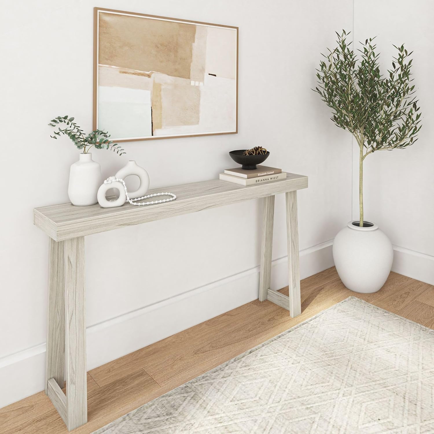 Plank+Beam Modern Solid Wood Console Table, 56 Inch, Sofa Table, Narrow ...