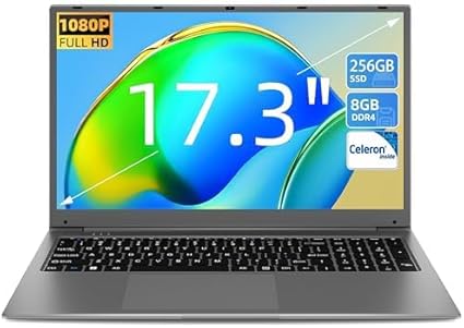 SGIN Laptop, 17.3 Inch IPS FHD Laptops Computer, 8GB RAM 256GB SSD Notebook with Celeron Quad ...