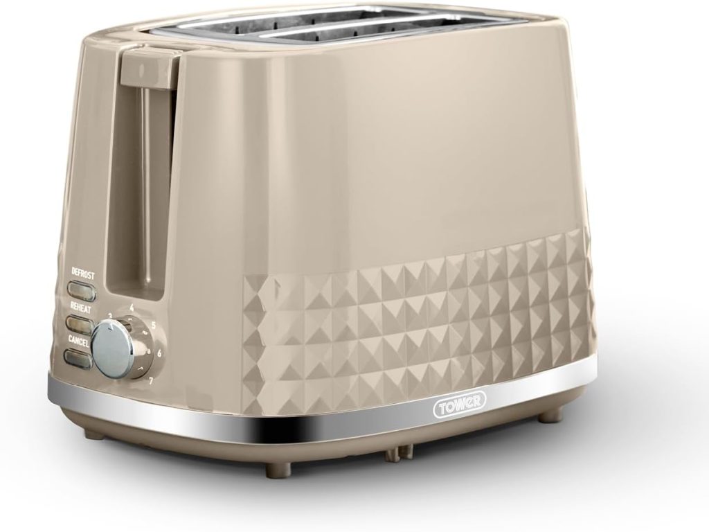 Tower T20082MSH Solitaire 2 Slice Toaster Latte Chrome Accents, 850W, Latte