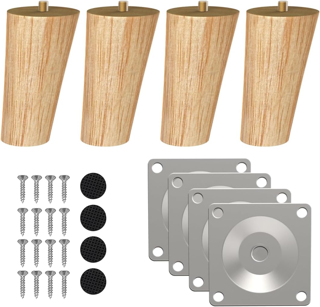 Wood Furniture Legs, 10cm Solid Wood Cabinet Legs 4 Pack Wooden Table ...