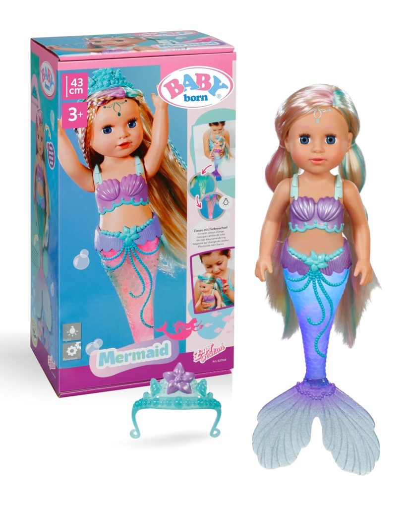 BABY born Mermaid, 43cm Mermaid Toy with Colour-Changing Tail and ...