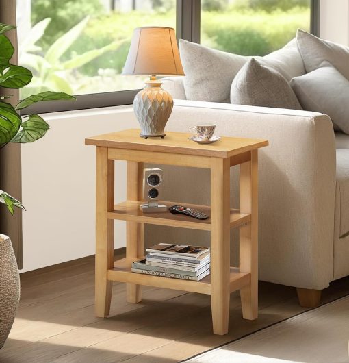 Hallowood Furniture Aston Oak Effect Side Table with Shelves, Wooden ...