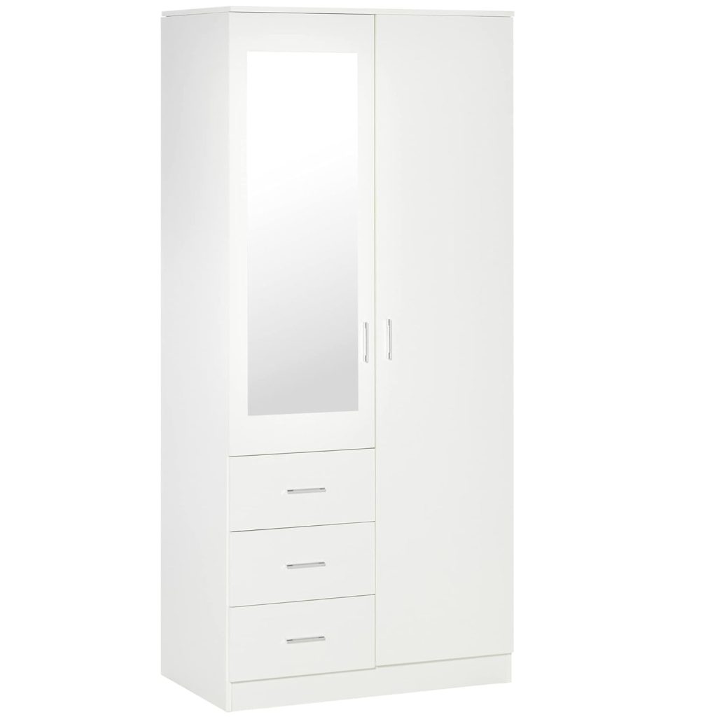 HOMCOM Modern Mirror Wardrobe 2 Door Storage Cupboards Home Storage ...