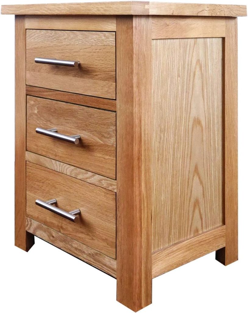 OAK Hard Wood Bedside Table in Light Oak Lacquer Finish Narrow Side ...