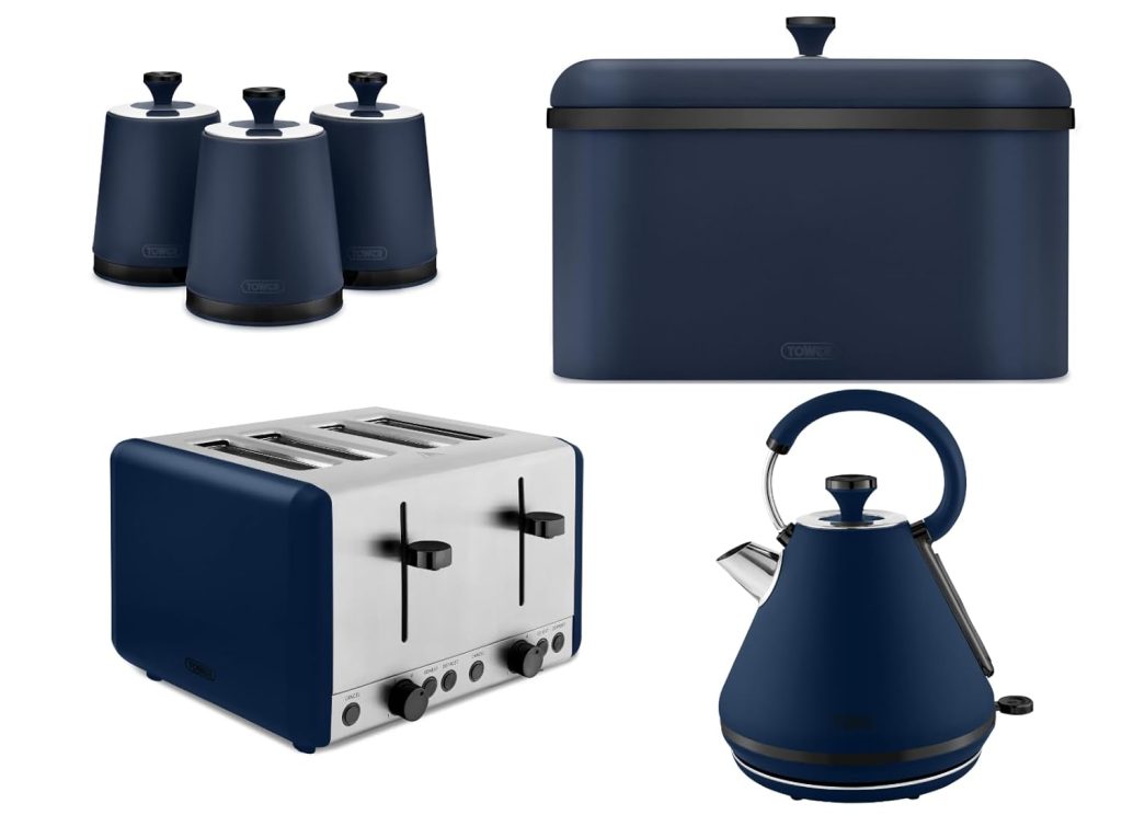 Tower Sera 1.7L 3KW Pyramid Kettle, 4 Slice Toaster, Breadbin & Tea ...