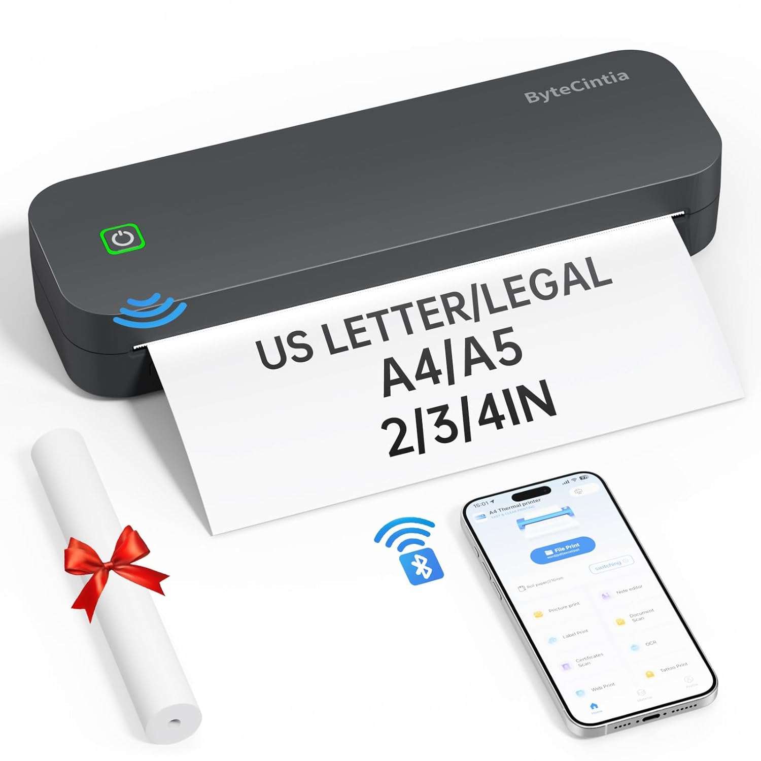 ByteCintia Portable Printer for Travel, Bluetooth Thermal Printer ...