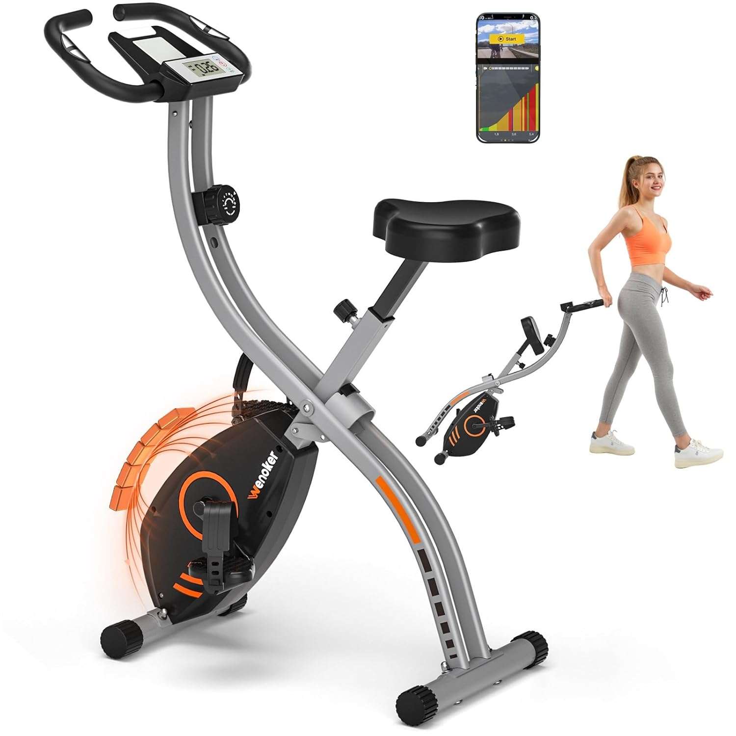 Exercise Bike Foldable with 16-Level Magnetic Resistance LCD Display ...