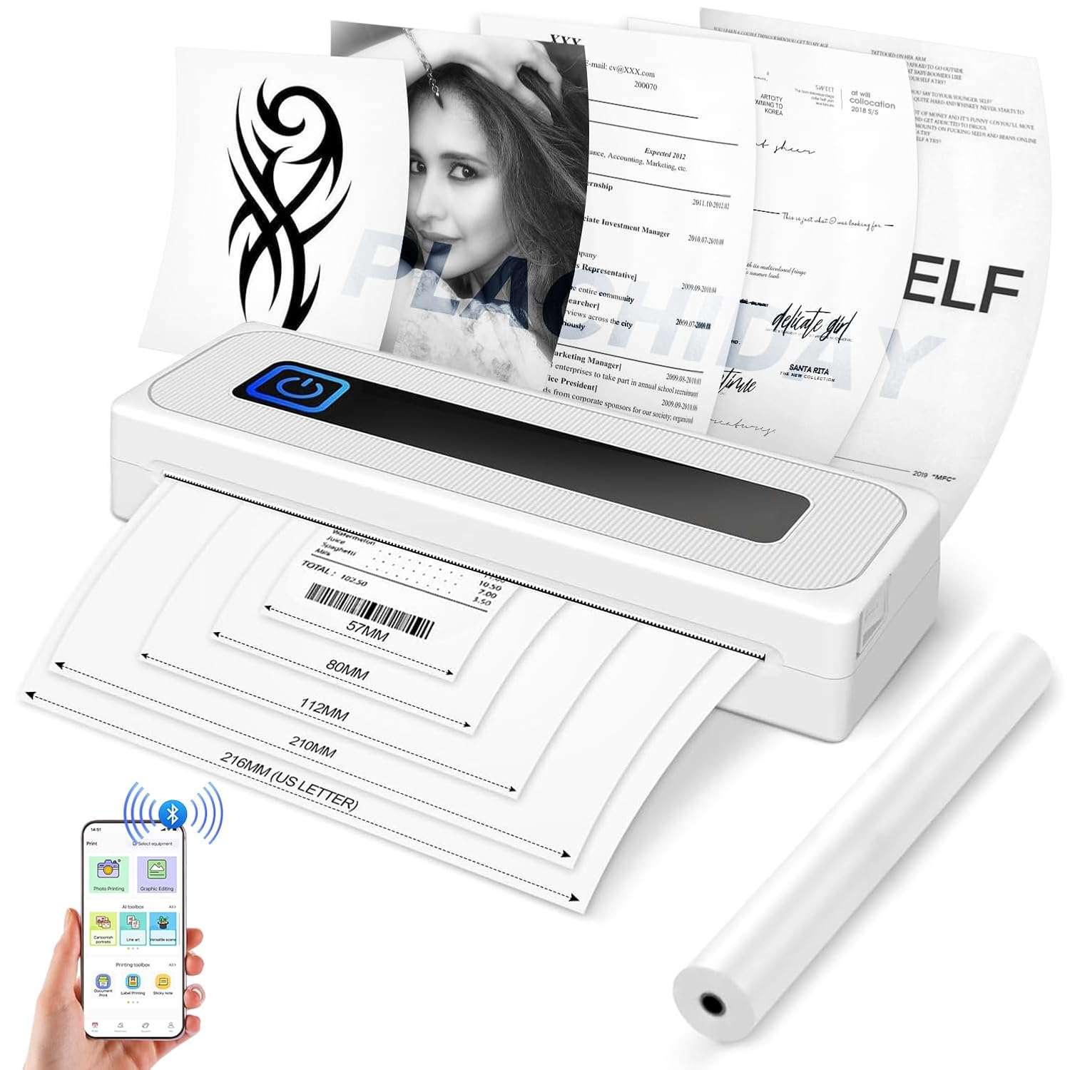 PLACHIDAY Portable Printer Wireless, 300DPI Small Wireless Bluetooth ...