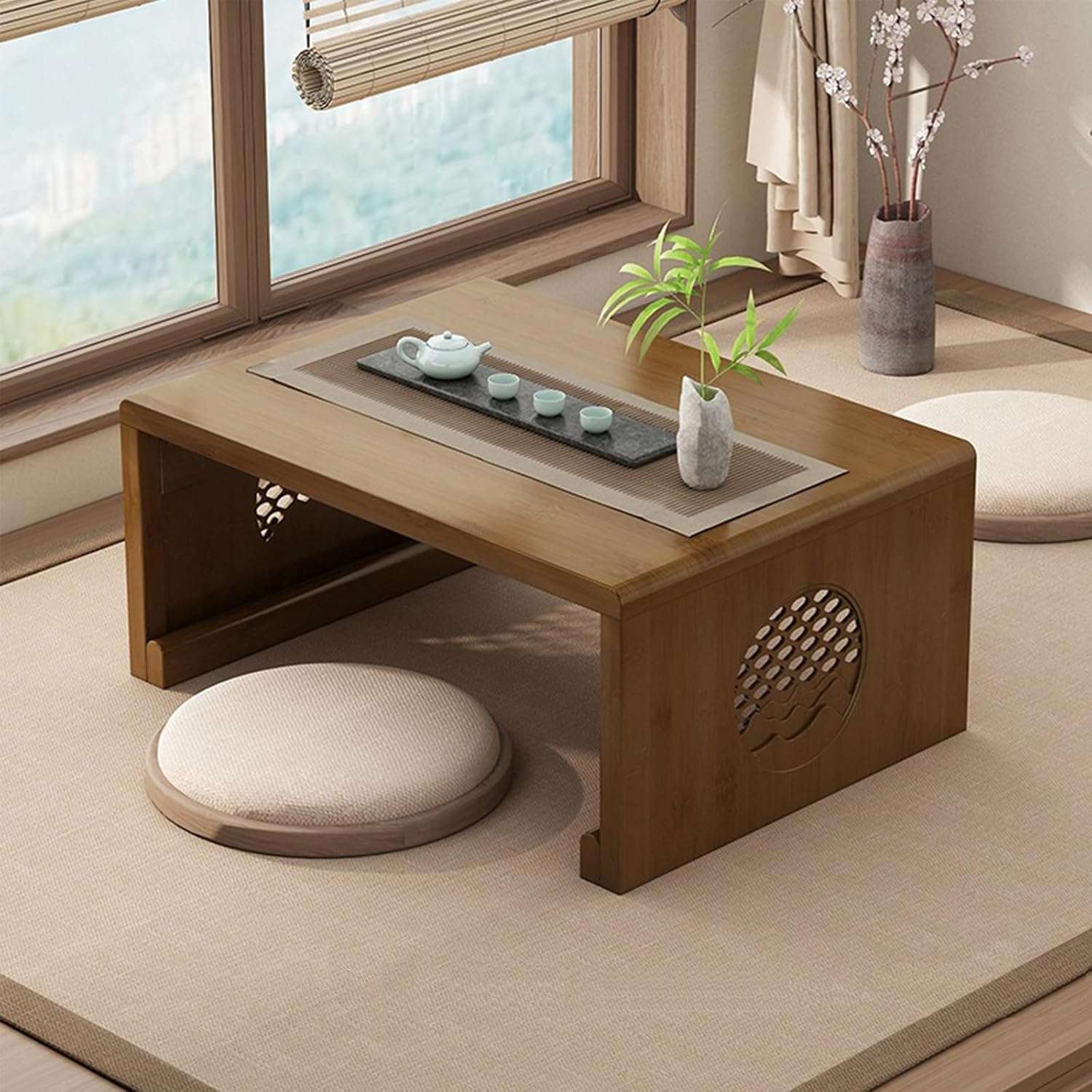 Bamboo Chinese Tea Floor Table Japanese Foldable Coffee Table Altar ...