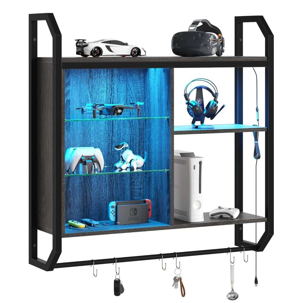 Bestier 4 Tier Floating Pipe Shelving 84 CM LED Wall Mounted Shelf with ...