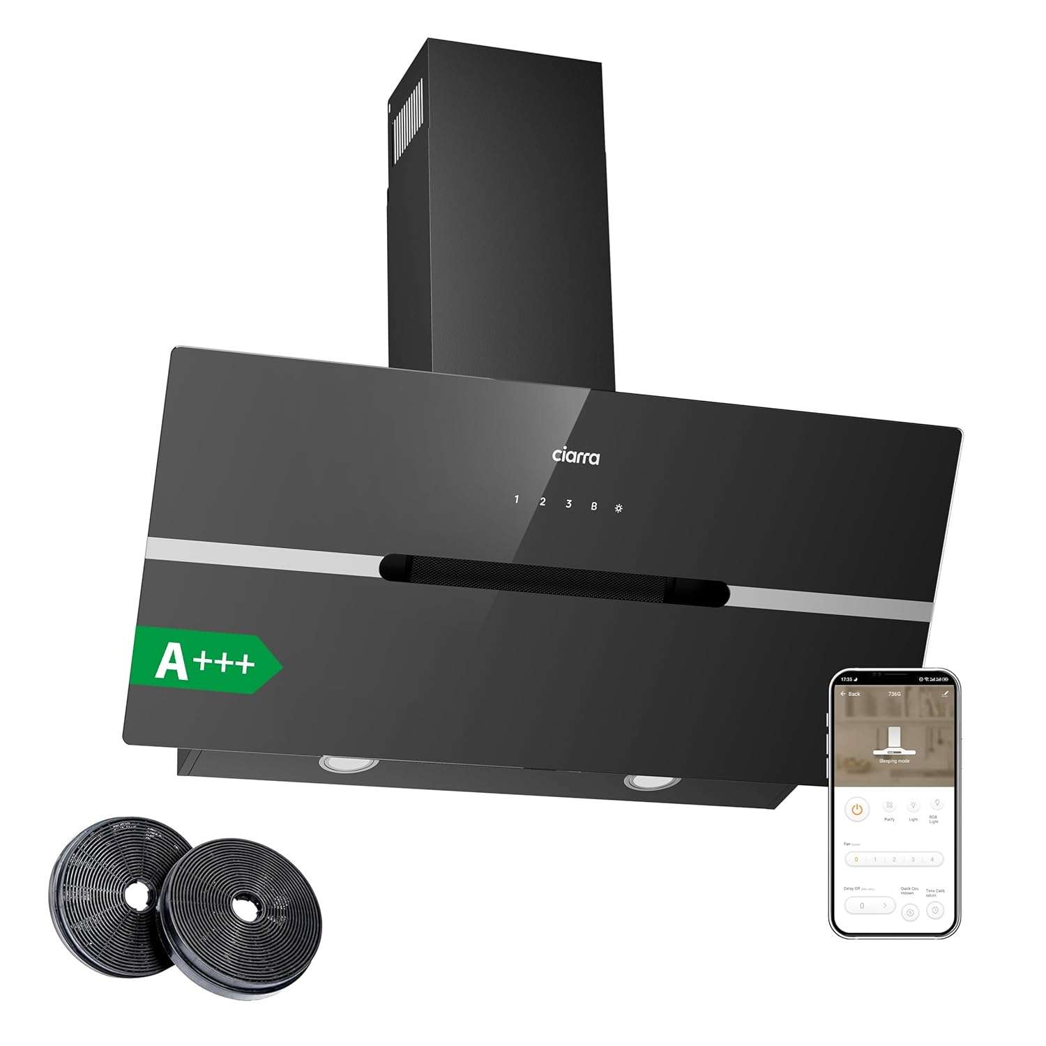 CIARRA CBCB9736F Angled Cooker Hood 90cm Head-Free Hood Recirculating ...