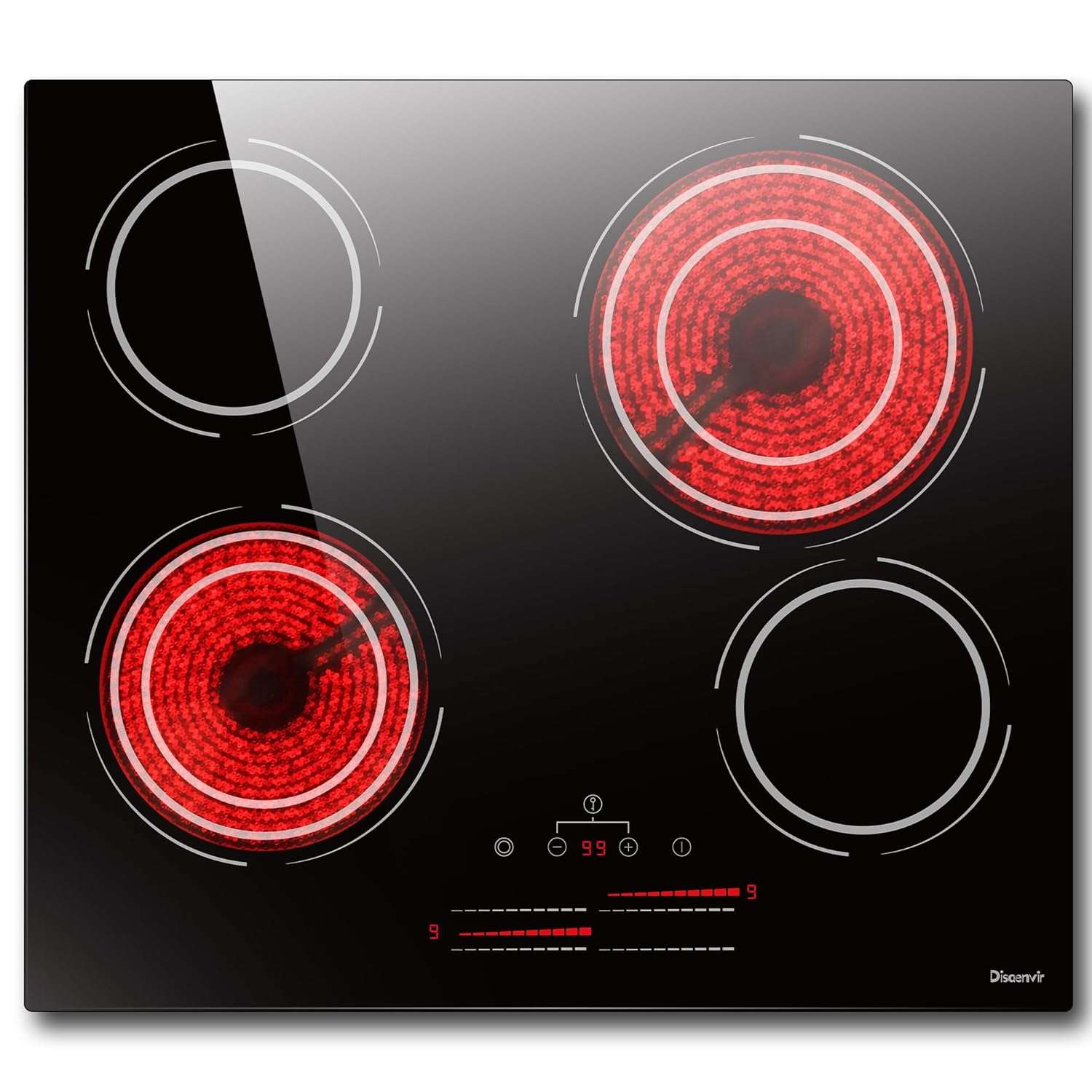 Disaenvir Ceramic Hob 4 Zone, 6600W Electric Hob Built in 4 Burners ...