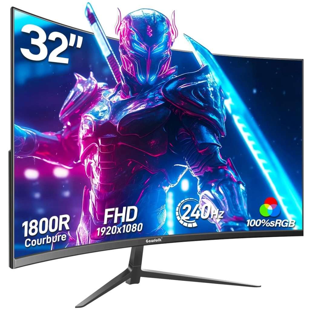 Gawfolk 32 Inch Curved Gaming Monitor 240Hz, 1800R PC Monitor Full HD ...