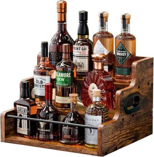 Liquor Bottle Display Shelf, Wooden Coffee Syrup Rack Organizer, 3 Step ...