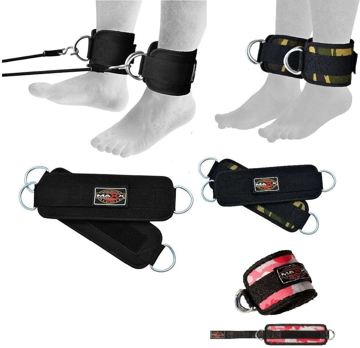 Maxx Ankle Twin D-Ring Strap Multi Gym Cable Attachment Leg Thigh ...
