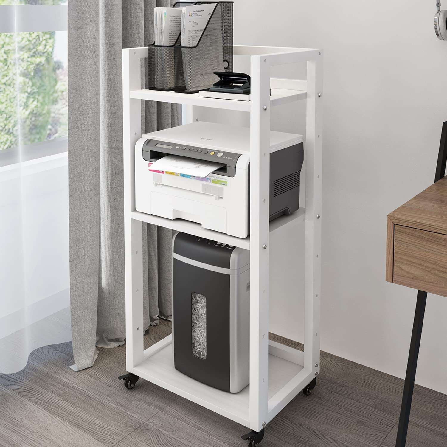 PUNCIA 3-Tier Printer Stand with Storage, 53x35x101cm Movable Printer ...