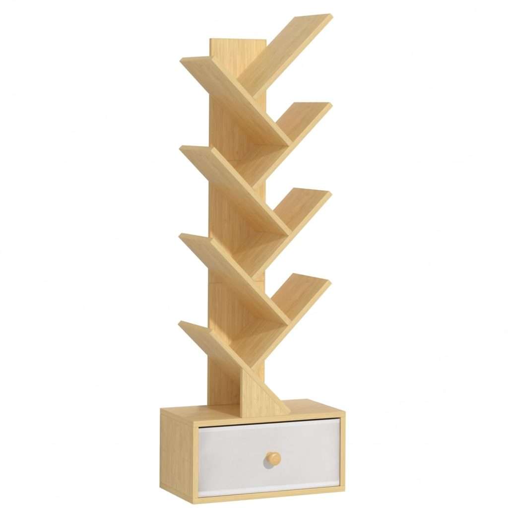 SHEEPAM 8 Tier Tree Bookshelf with Drawer, Free Standing Wood Bookcase ...