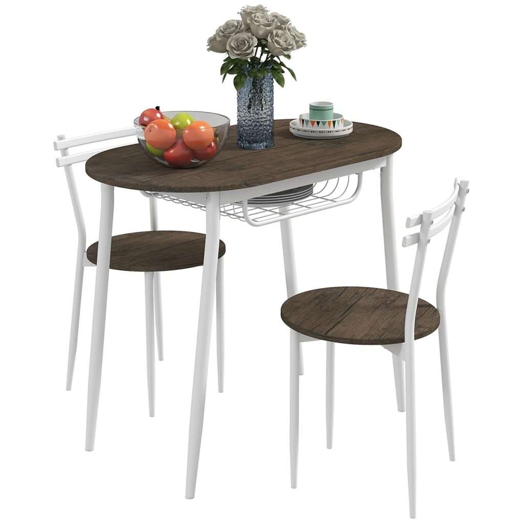 HOMCOM 3-Piece Dining Table and Chairs Set, Oval Kitchen Table with 2 ...