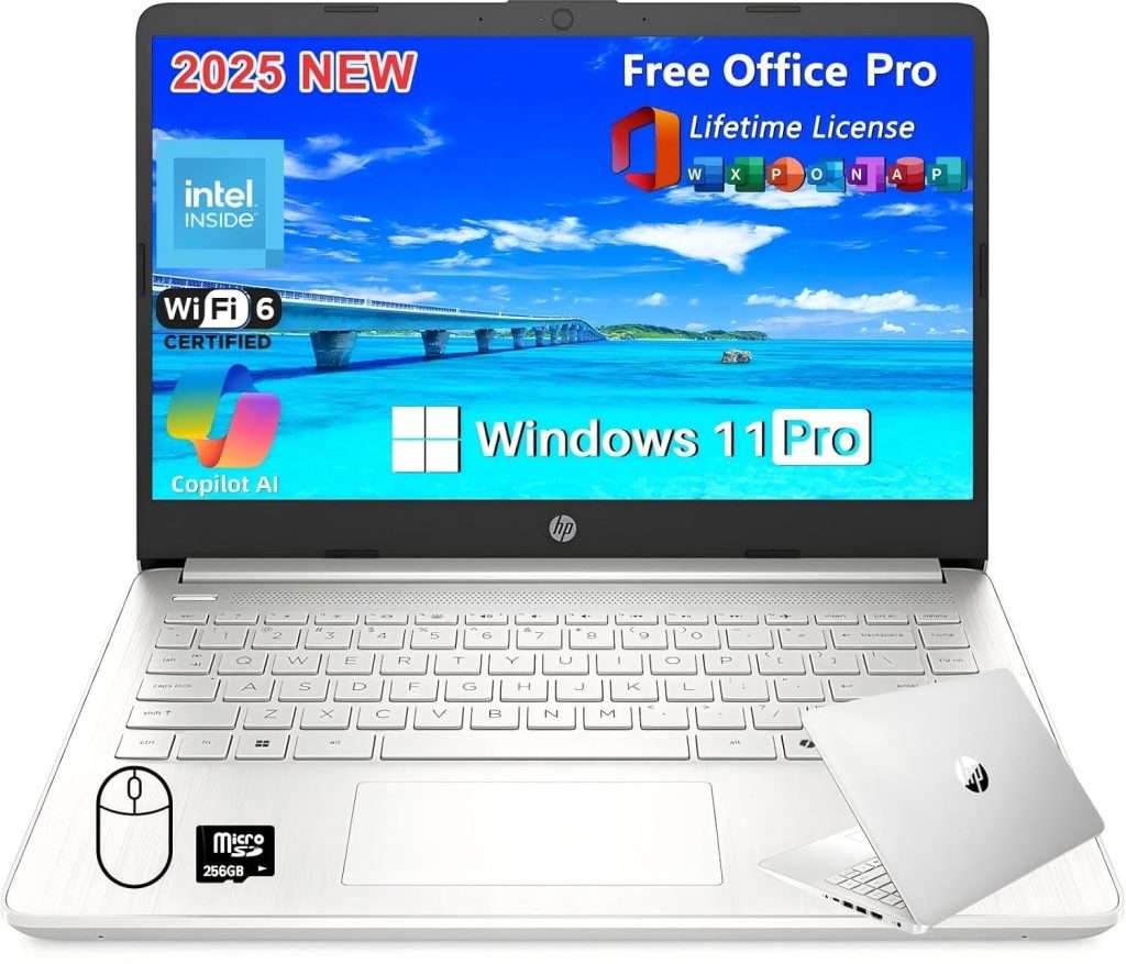 HP 2025 Latest 14″ HD Laptop Computer, Intel Processor N150, 16 GB RAM ...